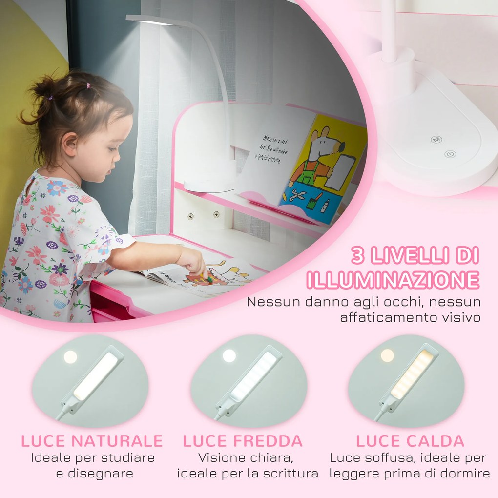 HOMCOM Výškově nastavitelná dětská pracovní stolička a stůl pro děti ve věku 6-12 let, školní lavice s deskou sklopnou až o 45°, lampou, zásuvkou, po…