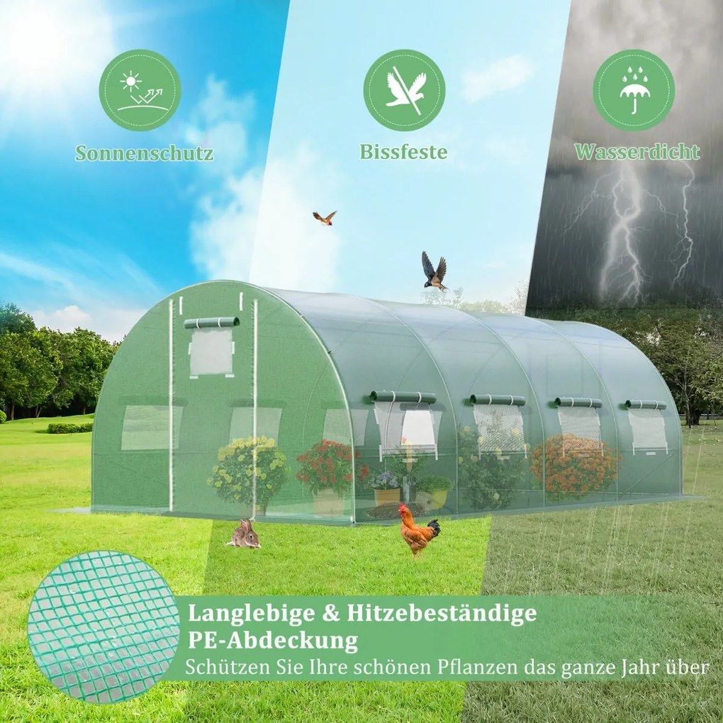 Costway Velký průchozí tunel Greenhouse – 600 × 300 × 200 cm, zelený