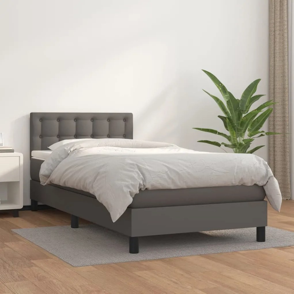Box spring postel s matrací šedá 100x200 cm umělá kůže