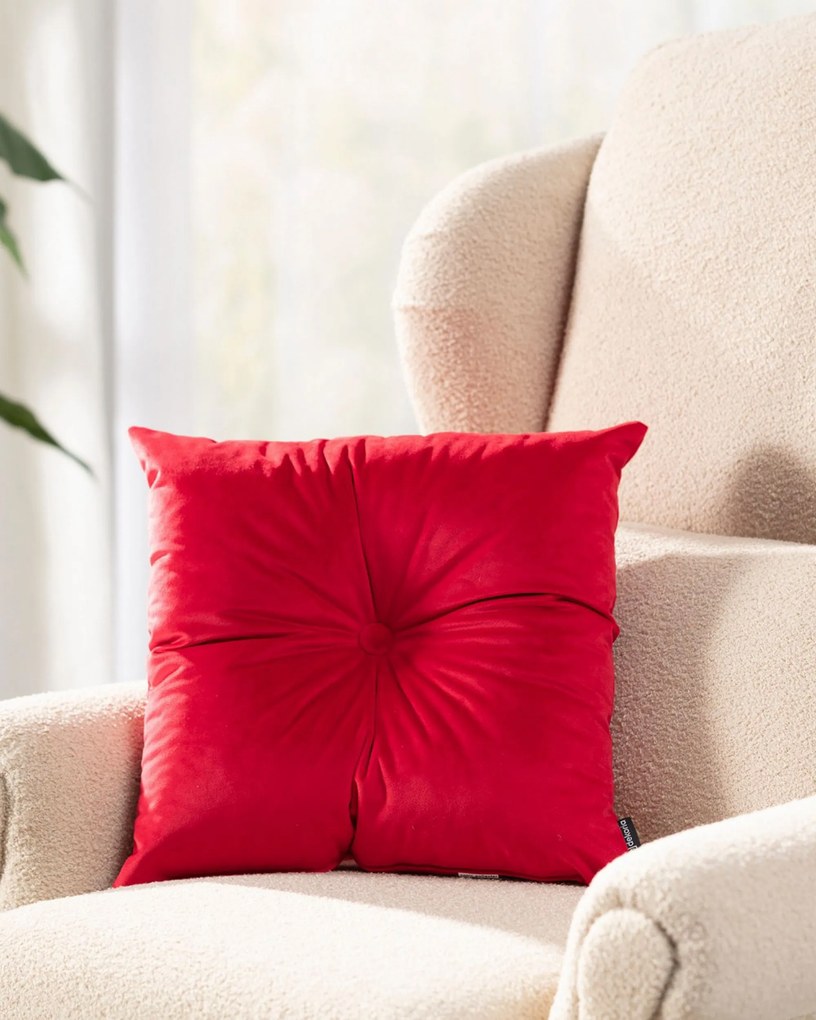 Sametový polštář Velvet s knoflíkem barva červená látka lesklé, sametová