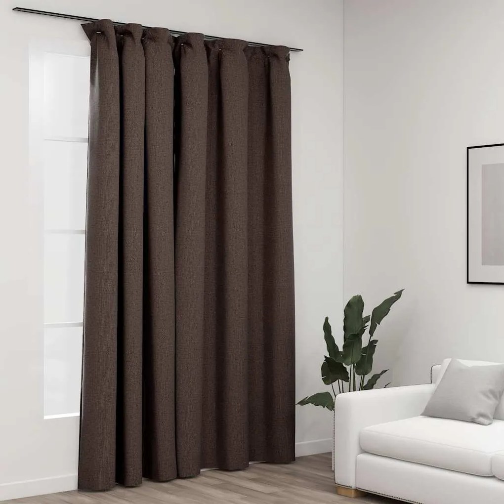 Zatemňovací závěs s háčky vzhled lnu taupe 290 x 245 cm 321207