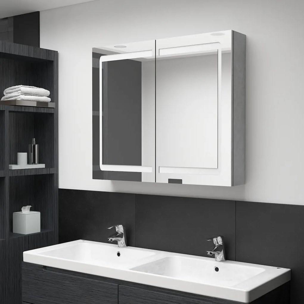 LED koupelnová skříňka se zrcadlem betonově šedá 80x12x68 cm 326511