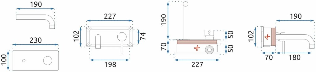 Rea VIVA L. GOLD + Box - Podomítková umyvadlová baterie, iBox, zlatá, REA-B6251