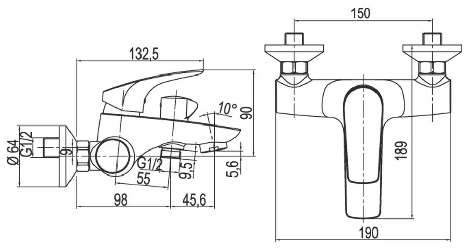 Mereo Eve vanová nástěnná baterie 150 mm bez příslušenství mosaz chrom CBV90104