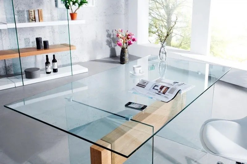 Deflee jídelní stůl ONYX 160-A PNS36202MDF lakované, dubová dýha, bezpečnostní sklo (tvrzené sklo)   160 cm x 75 cm x 80 cm