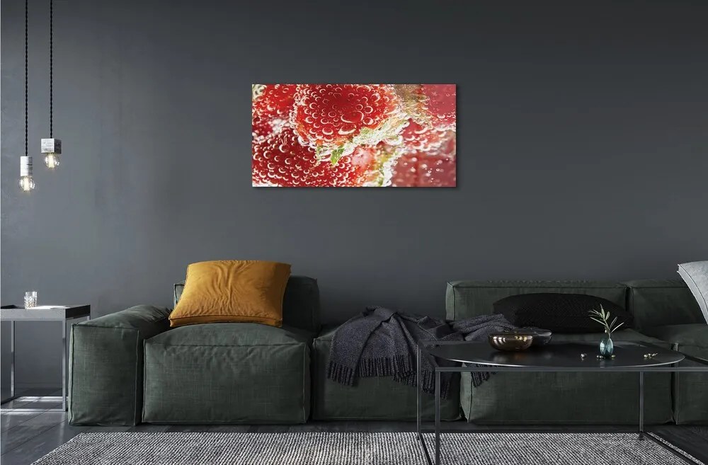 Obraz na skle mokré jahody 140x70 cm