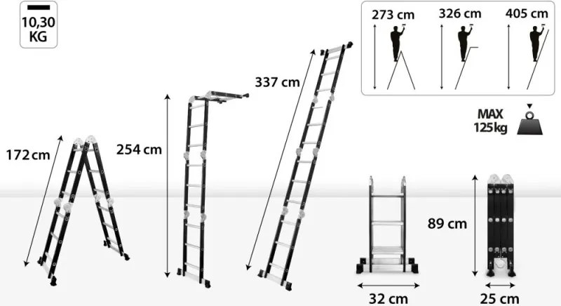 Multifunkční žebřík 4x3 příčky DRABEST DU4x3 STEEL 125 kg