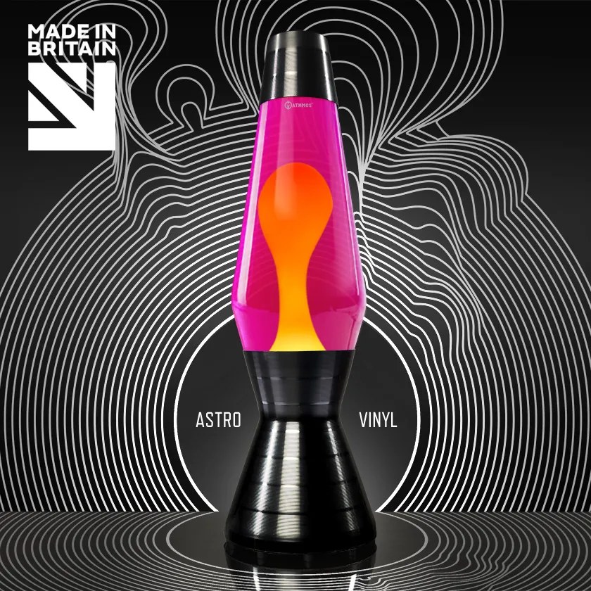 Mathmos Astro Vinyl, originální lávová lampa s růžovou tekutinou a žlutou lávou, 43cm