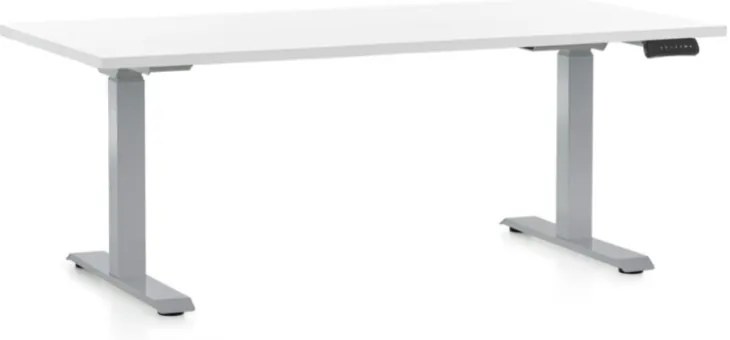 Výškově nastavitelný stůl OfficeTech D, 160 x 80 cm, šedá podnož, bílá
