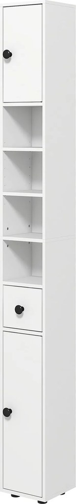Kleankin Moderní vysoký koupelnový skříň s 1 zásuvkou, 5 nastavitelnými policemi a 2 dveřmi, koupelnový nábytek, nosnost 30 kg, 20x20x180 cm, bílá