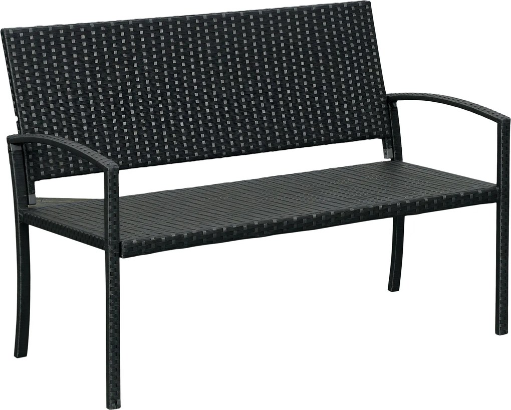 Outsunny Ratanová zahradní lavice 2-místná, UV-odolná, s ergonomickými opěrkami a opěradlem, zahradní nábytek, parková lavice s nosností až 240 kg, 12