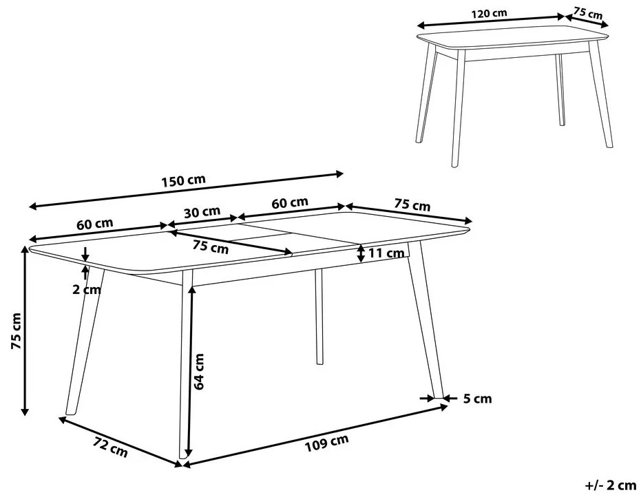 Rozkládací jídelní stůl 120/150 x 75 cm tmavé dřevo MADOX Beliani