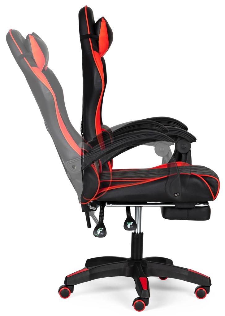 Kancelářská herní židle s nastavitelnou opěrkou nohou a bederním a hlavovým polštářem