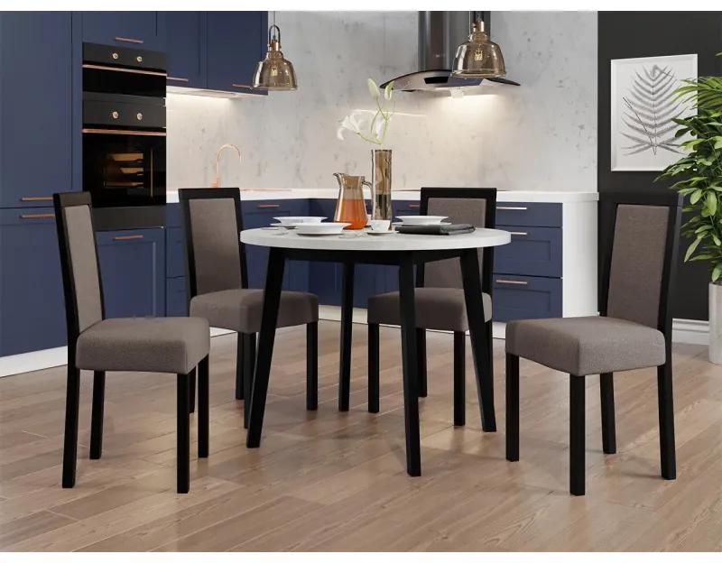 Jídelní stůl se 4 židlemi AL081, Barva dřeva: bílá-L, Potah: Kronos 7, Barvy nožiček: Sonoma