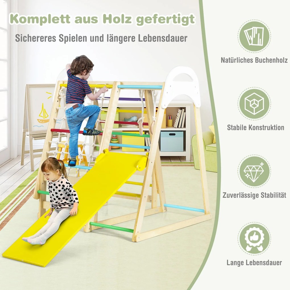 Costway 6-in-1 vnitřní dětské hřiště dřevěná prolézačka se skluzavkou opice