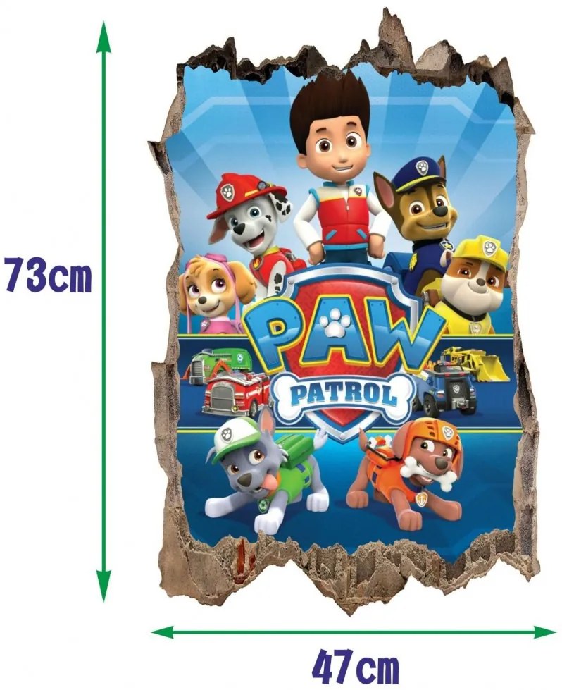 Dekorační nálepka na zeď Paw Patrol 3D 47x73cm