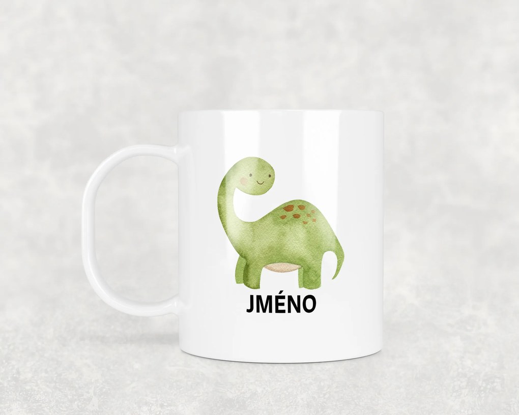 Domovi Plastový hrnek s vlastním jménem Dinosaurus Brontosaurus 330ml Barva ucha a zevnitř: Bílá