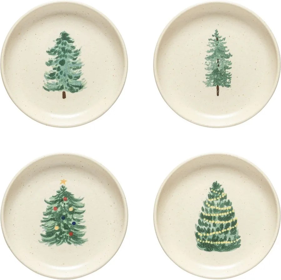 Krémové dezertní talíře v sadě 4 ks s vánočním motivem z kameniny ø 16 cm Pacifica Christmas Tree – Casafina