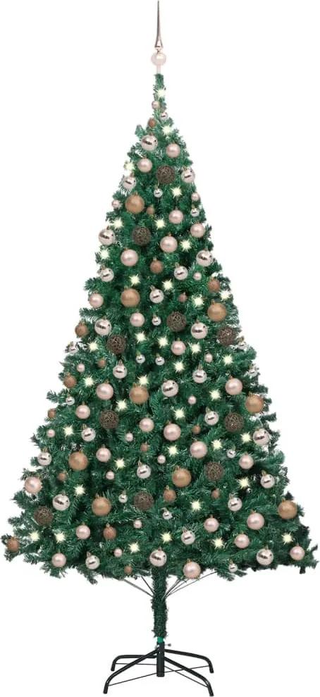 vidaXL Umělý vánoční stromek s LED a sadou koulí bílý 210 cm PVC [3077623] Barva: Bílo-šedá