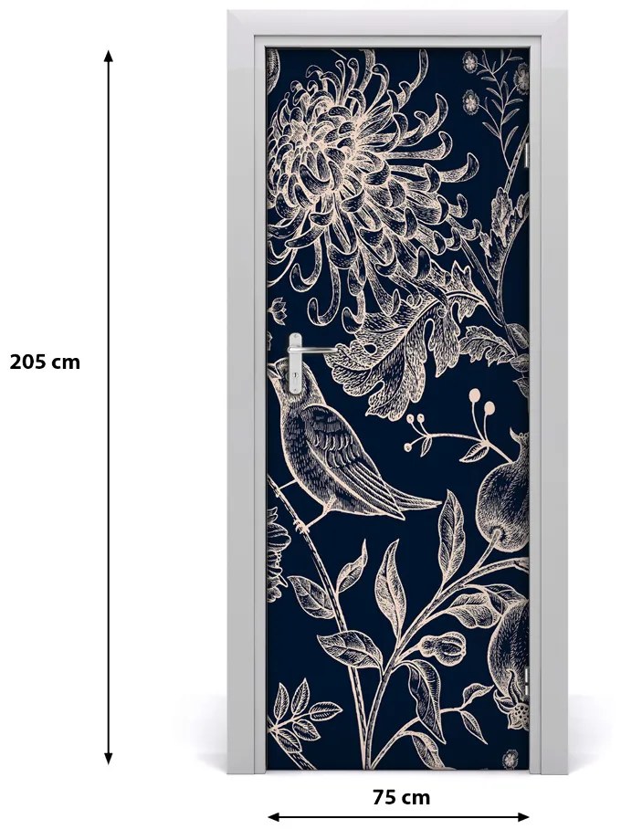 Samolepící fototapeta na dveře květiny a ptáci 75x205 cm