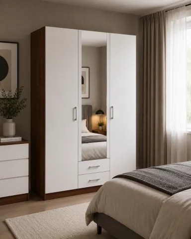 šatní skříň se zrcadlem bílá ořech Eso 61530