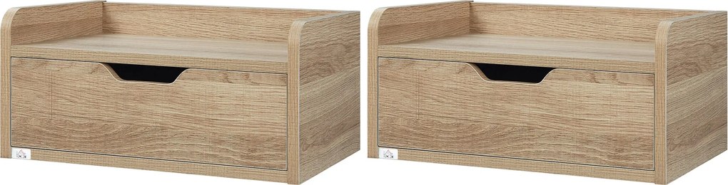 HOMCOM Sada 2 zavěšených nočních stolků - Skládací zásuvka, Polička - Přírodní dřevotříska 40Š x 30H x 19,5V cm | Aosom