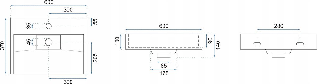 Rea Goya konglomerátové umyvadlo, 60 x 37 cm, černá matná, REA-U8779