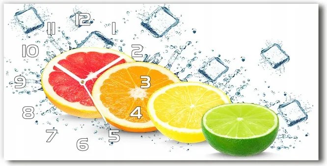 Nástěnné hodiny ze skla s tichým mechanismem citrusové plody 60x30