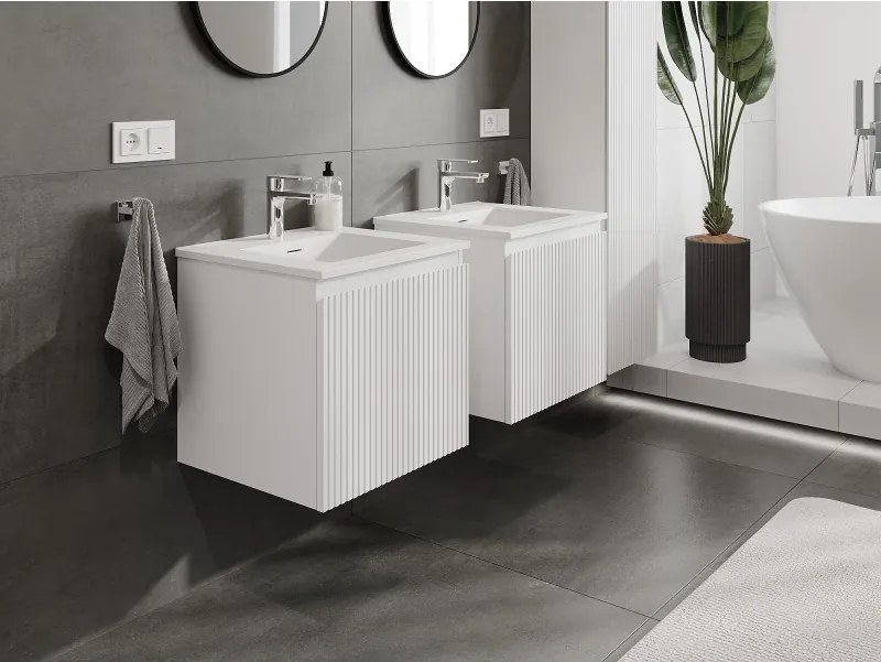 Mexen Rivel, koupelnová skříňka 50 cm s umyvadlem Otis, 1 zásuvka, drážkovaná, bílá matná, 91A20-05047-1-BF01-W18M01