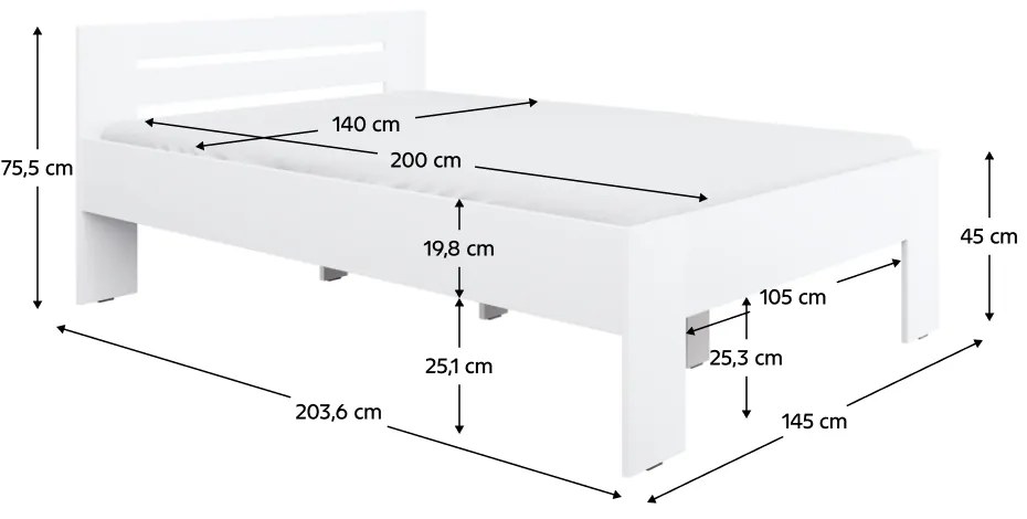 Kondela Postel, 140x200, bílá, BASIS