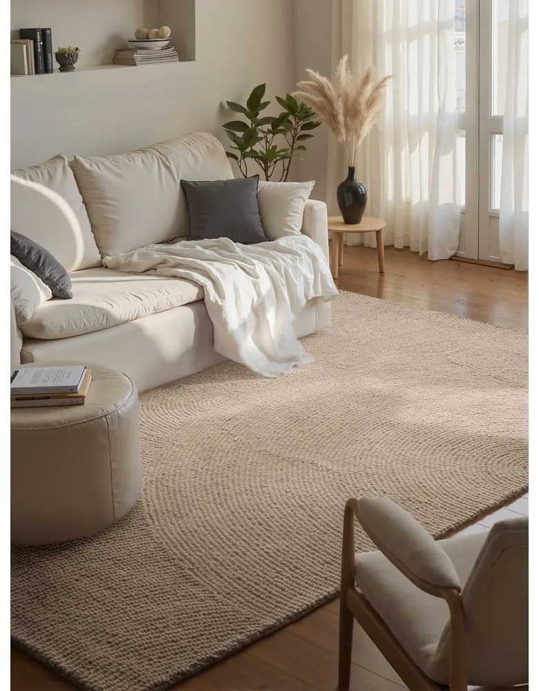Béžový ručně tkaný vlněný koberec 80x150 cm Calmio – Hanse Home