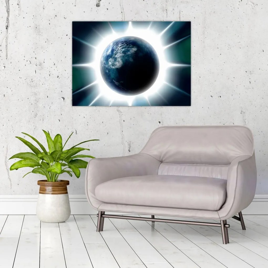 Skleněný obraz ozářené planety (70x50 cm)