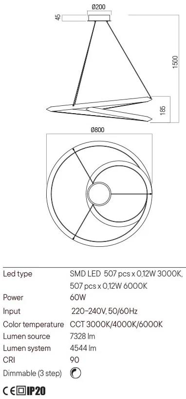 Redo Závěsné LED svítidlo STORM, ø80cm, CCT Barva: Bílá