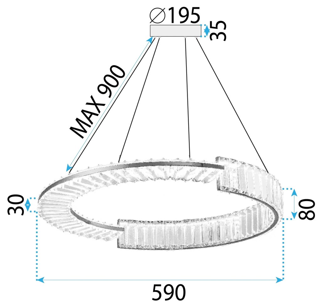 Toolight Designové LED osvětlení Crystal + dálkové ovládání APP1529-CP60 CHROME