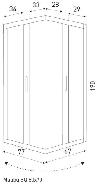 Novoterm Obdélníkový sprchový kout NV-Malibu SQ 80x70 chrom/textura - bez vaničky