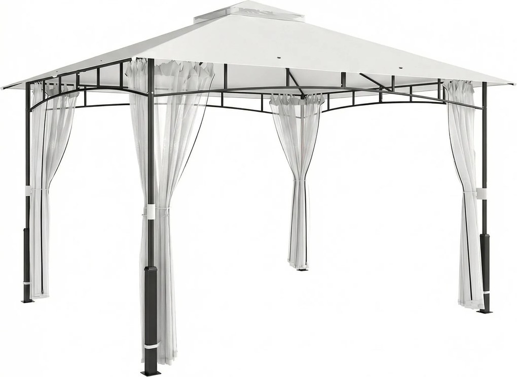 Outsunny Pavilon, 3x3,6 m vodoodpudivý Stabilní zahradní pavilon s moskytiérou, dvojitá střecha, pro zahradu, terasu, černý