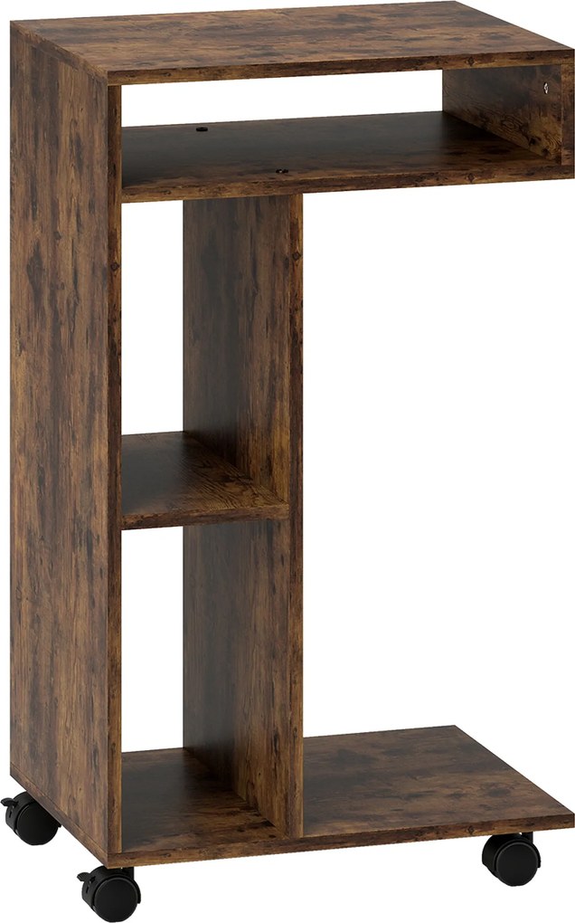 HOMCOM Příruční stolek, servírovací vozík ve tvaru C, 4 kolečka, 3 přihrádky, 40 x 30 x 69 cm, rustikální hnědá
