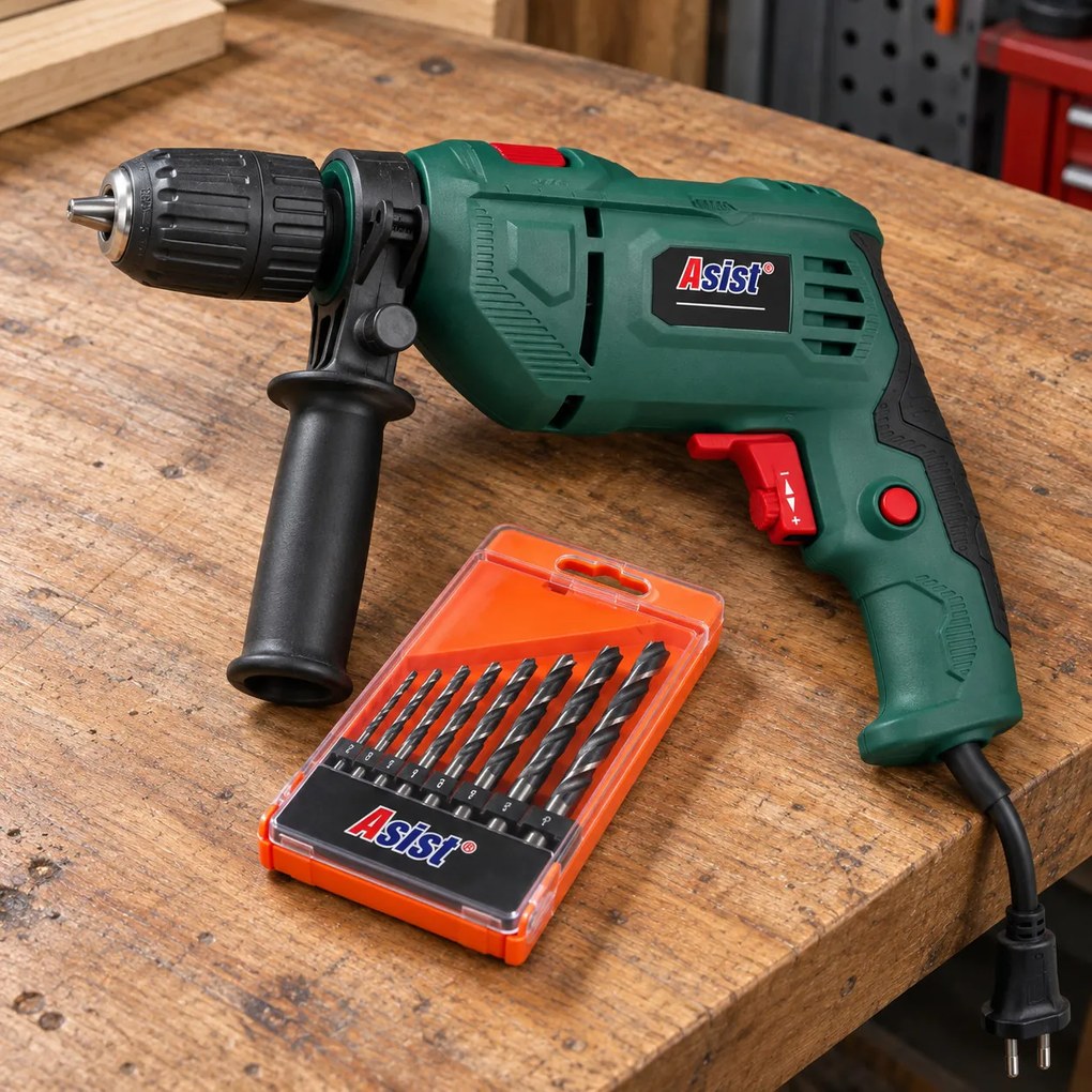 Asist AE1P65DN-1-SAD Příklepová vrtačka 650 W + sada vrtáků
