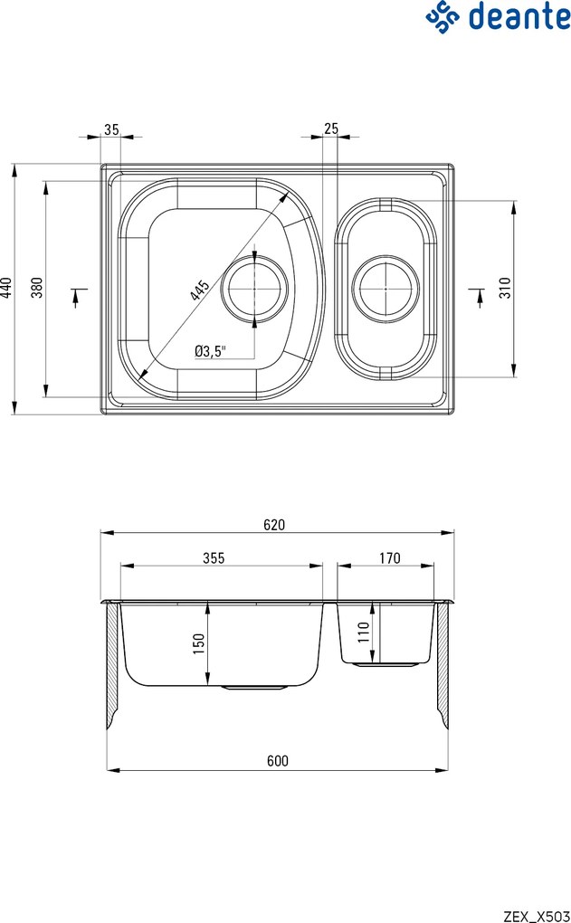 Deante Dřez Xylo 1,5 komory, nerez - ZEX 3503