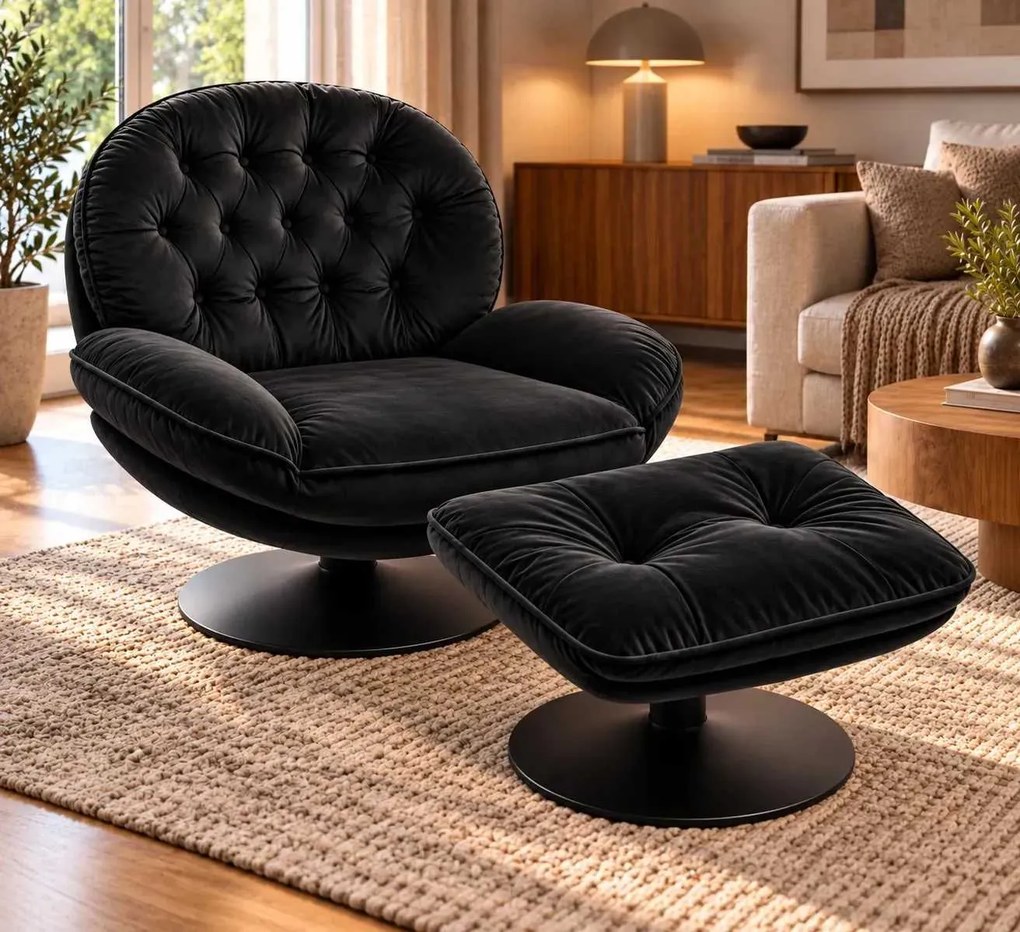 LuxuryForm DESIGN Otočné křeslo LUNA s podnožkou - černé