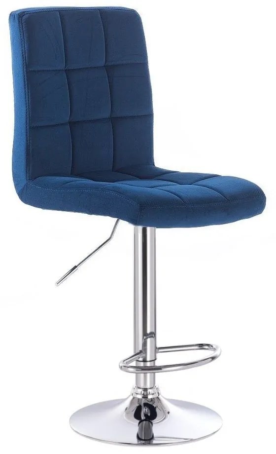 LuxuryForm DESIGN Barová židle TOLEDO VELUR na stříbrné kulaté podstavě - modrá
