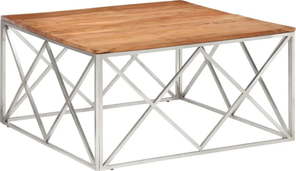 vidaXL Konferenční stolek nerezová ocel a masivní akácie [349983] Barva: Stříbrná