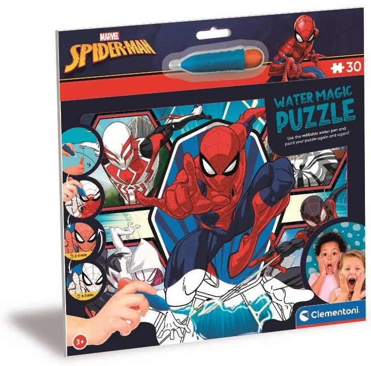 Clementoni puzzle s malováním vodou water magic: spiderman 30 dílků