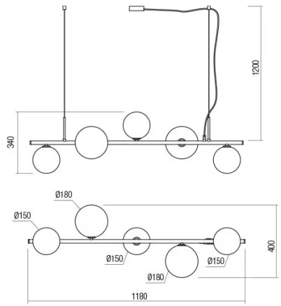 Redo 01-2779 - Lustr na tyči ROY 5xG9/10W/230V