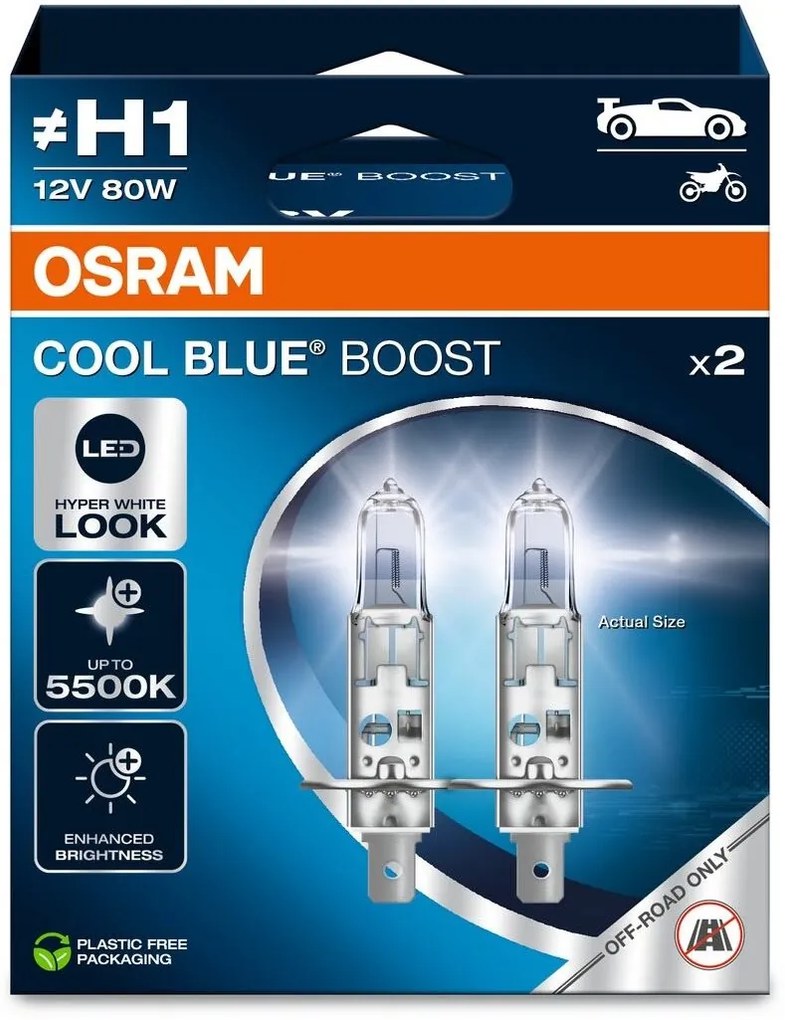 Autožárovka osram cool blue boost "h1",12v, 80w, p14.5s duobox