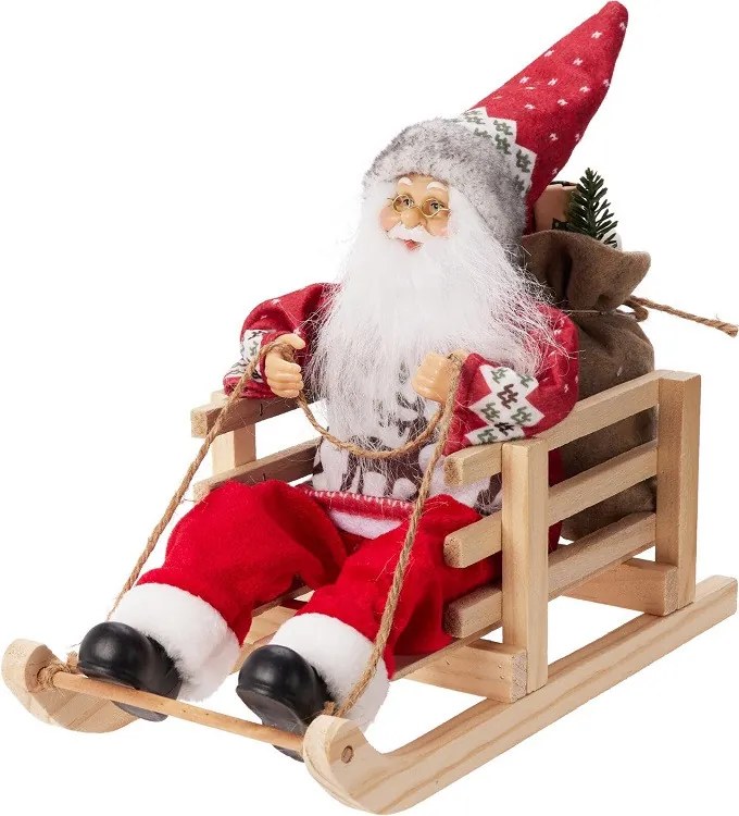 Santa Claus ve skandinávském svetru na saních 34 cm