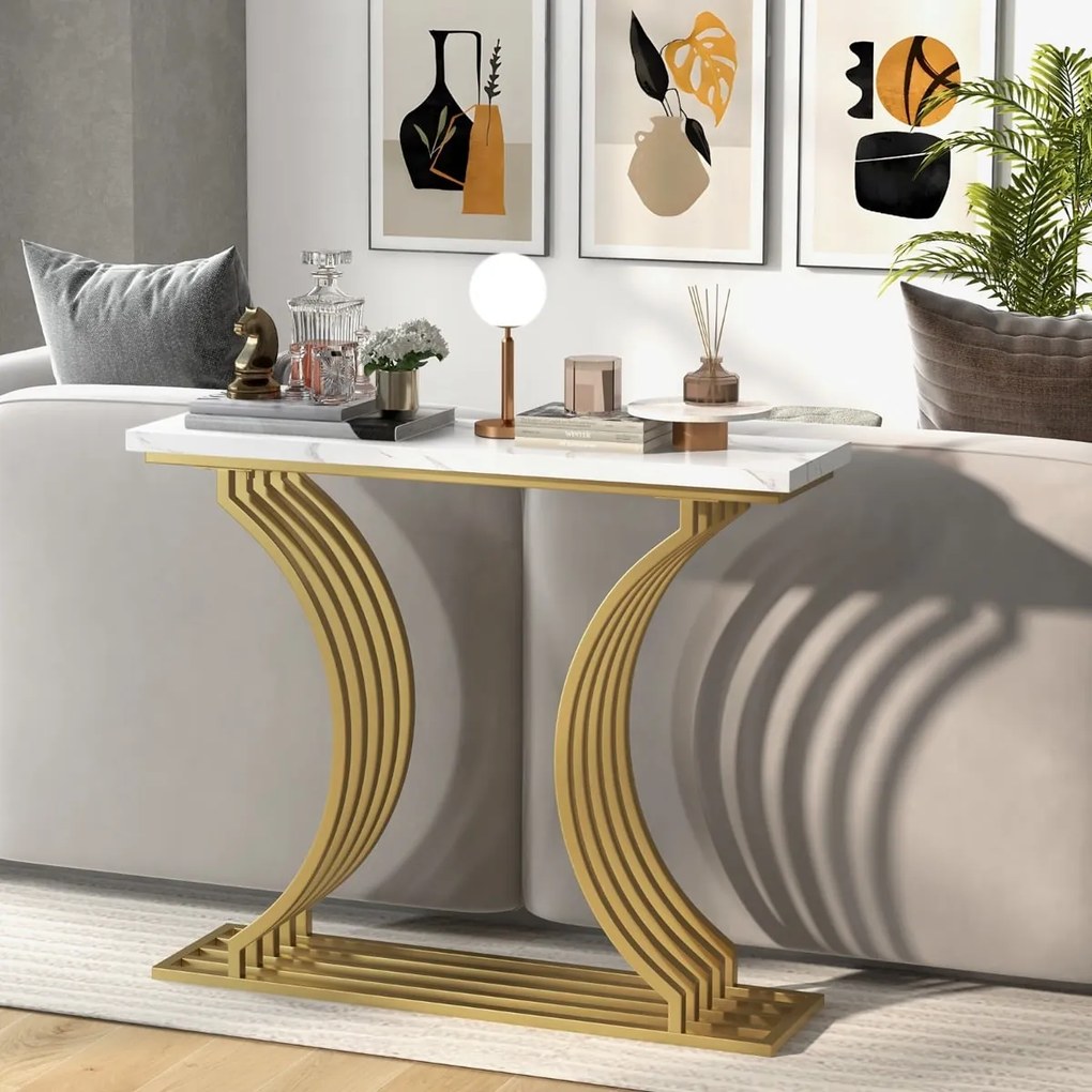 Costway Moderní konzolový stůl s bílou deskou z umělého mramoru a vstupním