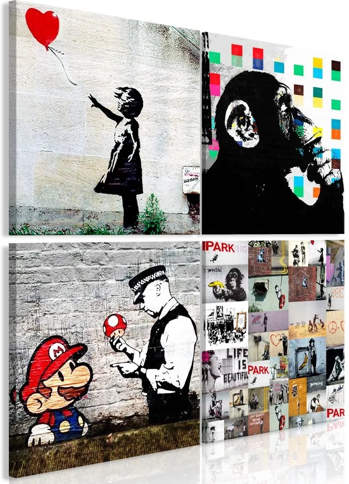 Obraz na plátně Bimago - Banksy Collage (4 Parts) 90x90 cm