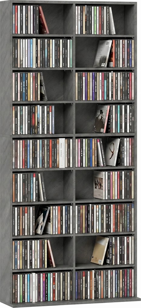 HOMCOM úložný stojan na CD a DVD 18 přihrádek, maximální kapacita 640 CD/360 DVD 430 Blu-ray, 78,5 x 24 x 175 cm, světle šedý