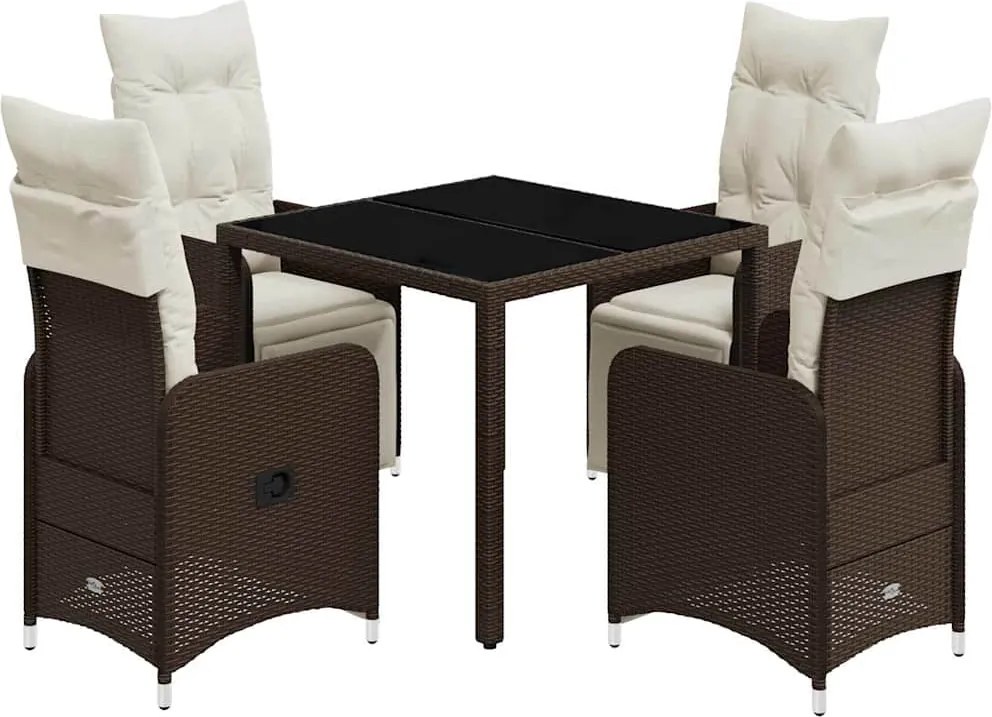 5dílný zahradní bistro set s poduškami hnědý polyratan 3277188